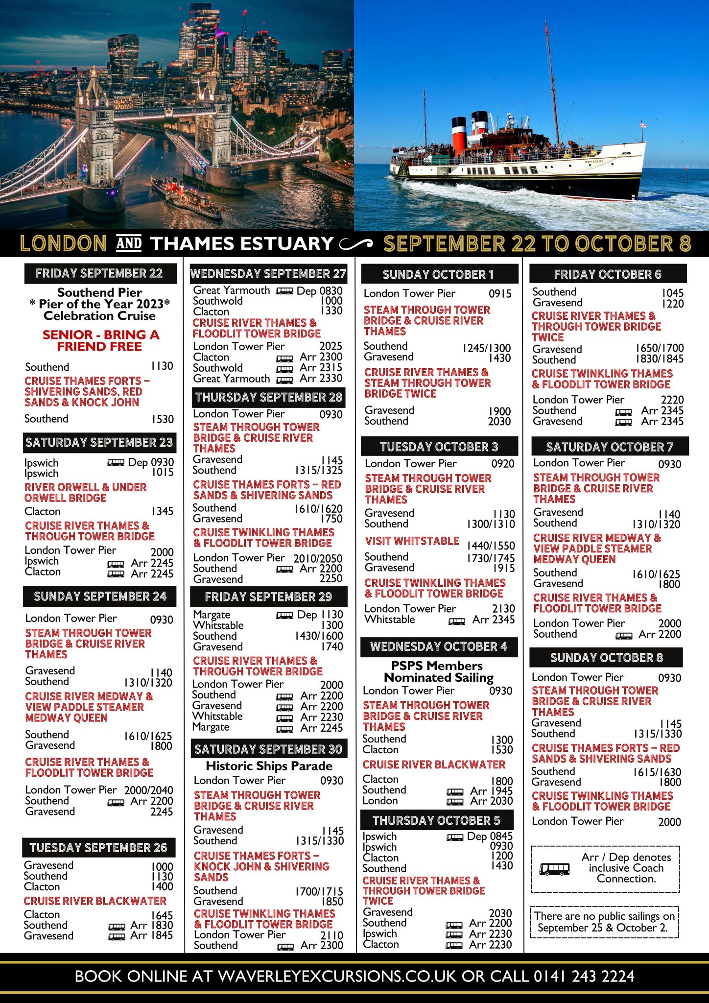 London & Thames Estuary 2023 Timetable Published – Waverley Excursions