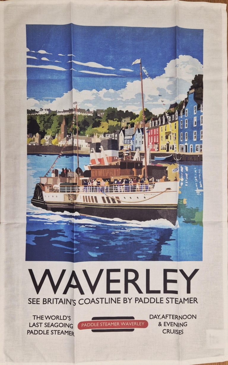 Waverley Tea Towel – Classic Travel Poster Tobermory – Waverley Excursions